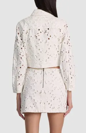 Alice + Olivia Chloe Embroidered Cropped Denim Jacket - Off White