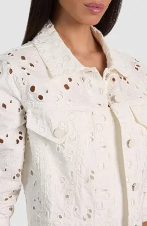 Alice + Olivia Chloe Embroidered Cropped Denim Jacket - Off White