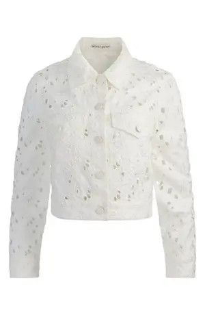 Alice + Olivia Chloe Embroidered Cropped Denim Jacket - Off White