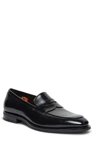 Santoni Gregor Patent Leather Penny Loafer - Black