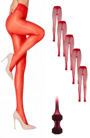 LECHERY® 5-pack Glossy Semi-sheer Opaque Ladder Resistant Party Evening Tights