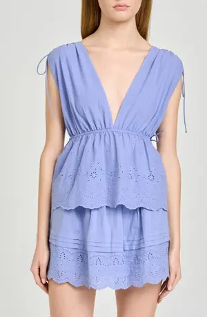 WAYF Goldie Cotton Eyelet Top - Chambray
