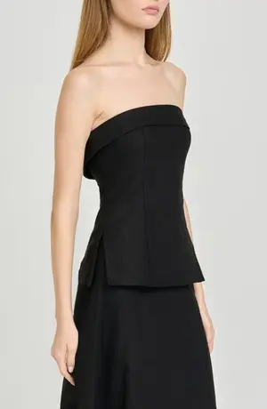 WAYF Strapless Linen Blend Peplum Top With Foldover Neckline