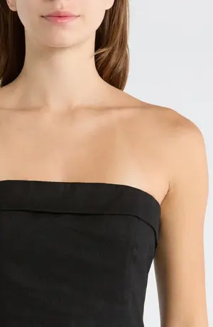 WAYF Strapless Linen Blend Peplum Top With Foldover Neckline
