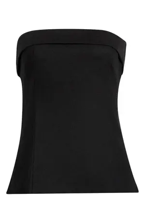 WAYF Strapless Linen Blend Peplum Top With Foldover Neckline