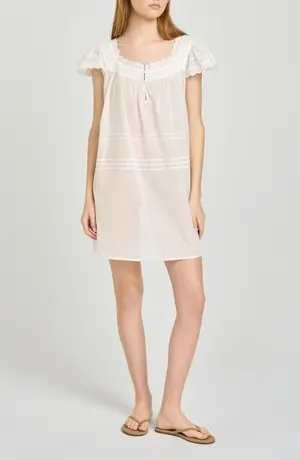 WAYF Bianca Eyelet Detail Cotton Mini Dress - Ivory