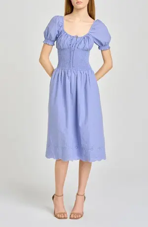 WAYF Hannah Lovey Porter Dahlia Eyelet Detail Cotton Dress - Chambray