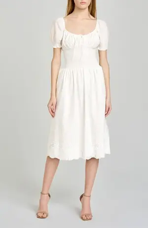 WAYF X Hannah Lovey Porter Dahlia Eyelet Detail Cotton Dress
