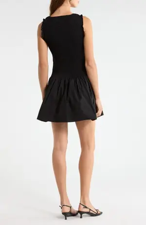 WAYF Esme Smocked Poplin Minidress