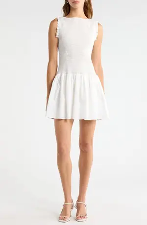 WAYF Esme Smocked Poplin Minidress