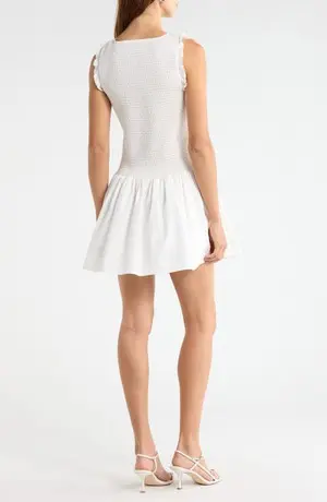 WAYF Esme Smocked Poplin Minidress - Ivory
