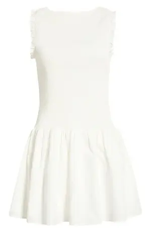 WAYF Esme Smocked Poplin Minidress - Ivory