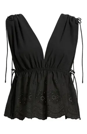 WAYF Hannah Lovey Porter Goldie Cotton Eyelet Top - Black