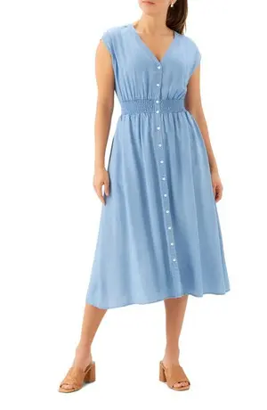 Karen Kane Smocked Waist Midi Dress - Chambray