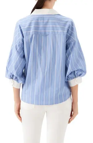 Karen Kane Striped Cotton Shirt With Lantern Sleeves