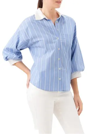 Karen Kane Striped Cotton Shirt With Lantern Sleeves
