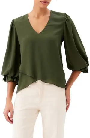 Karen Kane Crossover Hem Asymmetric Top - Light Olive