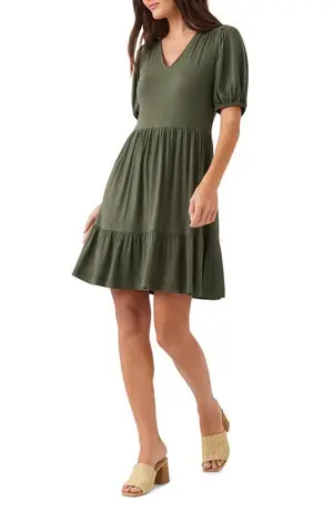 Karen Kane Tiered Puff Sleeve A-line Dress