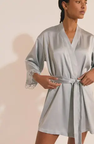 ETAM Naeva Deshabille Lace Trim Satin Robe