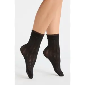 Nordstrom Sheer Ruffle Anklet Socks - Black