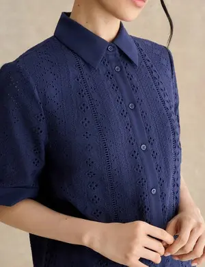 HOBBS LONDON Short Sleeve Embroidered Eyelet Shirt