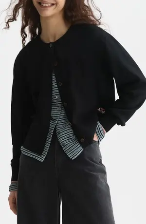 Scotch & Soda Compact Relaxed Fit Button Front Cardigan - Meteorite