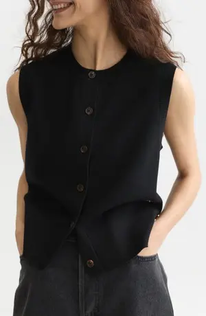 Scotch & Soda Relaxed Fine Ribbed Sweater Vest With Marbled Buttons - Meteorite