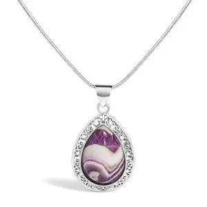 HAUS OF BRILLIANCE Sterling Chevron Amethyst Teardrop Pendant Necklace - Silver