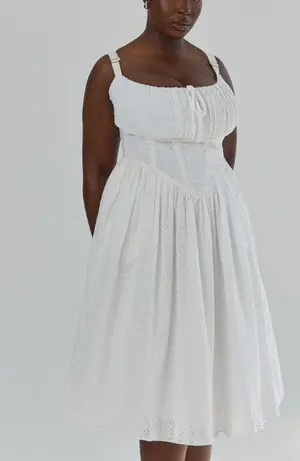 TAIDEUX Marie Fuller Bust Embroidered Cotton Midi Corset Dress