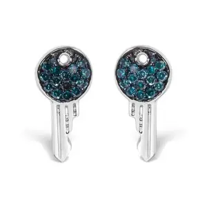 HAUS OF BRILLIANCE Sterling Blue Diamond Key Motif Stud Earrings - Silver