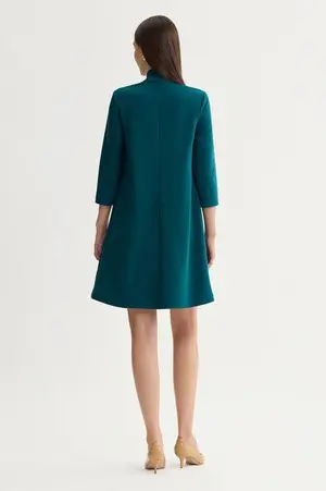 Ming Wang Stretch Deco Crepe Tie Neck Tent Dress - Deep Teal