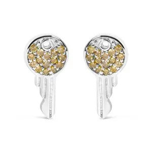 HAUS OF BRILLIANCE 925 Sterling 1/6 Carat T.d.w. Yellow Treated Diamond Key Charm Earrings - Silver