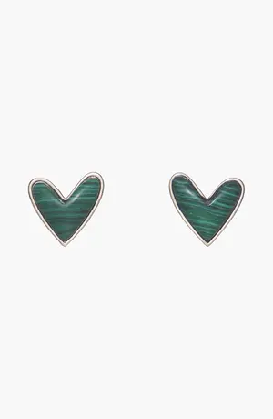 NICKEL & SUEDE Sweetheart Stud Earrings - Malachite