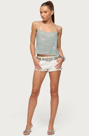 EDIKTED Beaded Sequin Chiffon Camisole