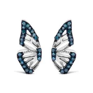 HAUS OF BRILLIANCE Sterling Blue Diamond Butterfly Stud Earrings - Silver