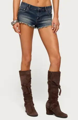 EDIKTED Distressed Cutoff Denim Shorts - Blue