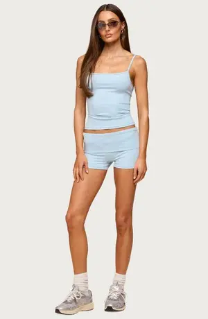 EDIKTED Soraia Foldover Bike Shorts - Light Blue