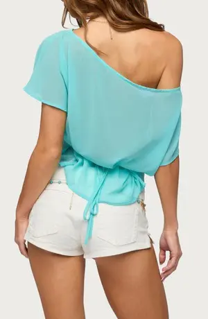 EDIKTED Noria One-shoulder Sheer Chiffon Top