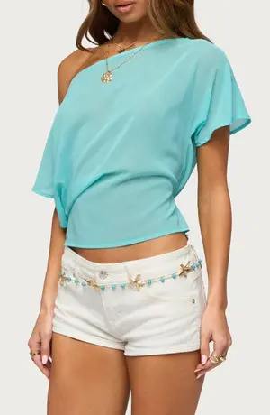 EDIKTED Noria One-shoulder Sheer Chiffon Top