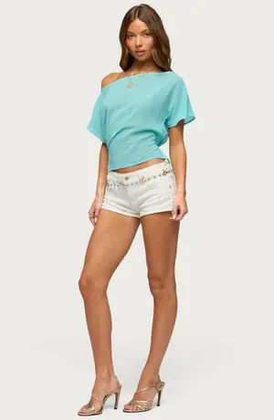 EDIKTED Noria One-shoulder Sheer Chiffon Top