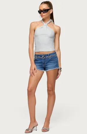 EDIKTED Katalya Glitter Halter Top