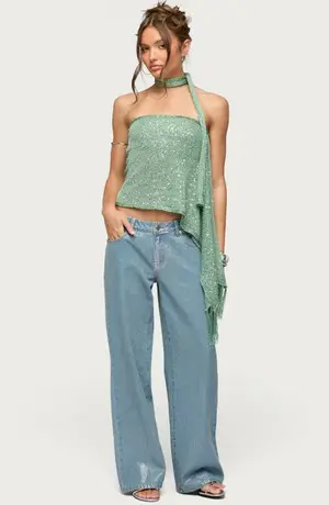 EDIKTED Two-piece Sequin Scarf Top