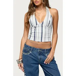 EDIKTED Sofey Stripe Denim Halter Top - Mix