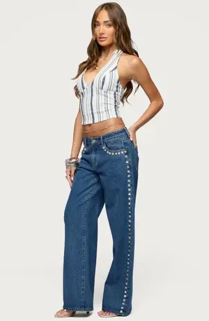 EDIKTED Sofey Stripe Denim Halter Top