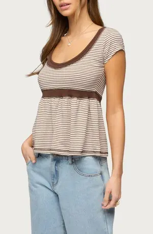 EDIKTED Babydoll Stripe Knit Top