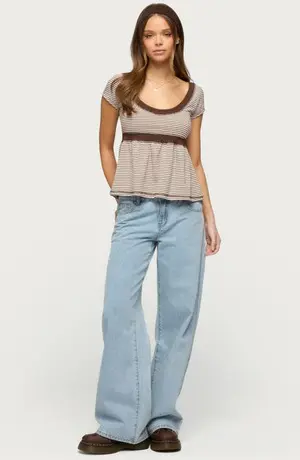EDIKTED Babydoll Stripe Knit Top