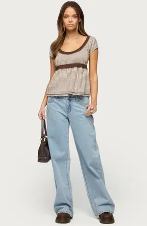 EDIKTED Babydoll Stripe Knit Top