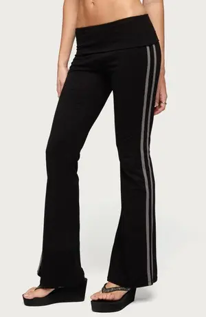 EDIKTED Charly Stripe Foldover Flare Pants