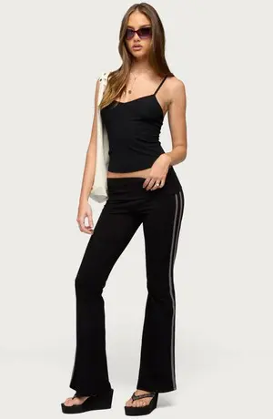 EDIKTED Charly Stripe Foldover Flare Pants