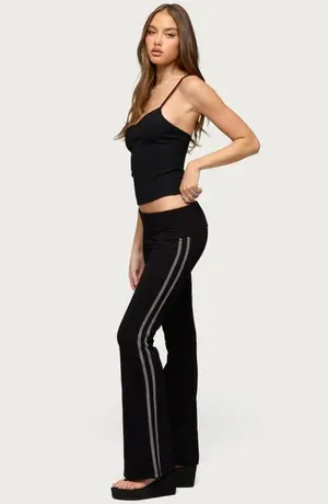 EDIKTED Charly Stripe Foldover Flare Pants